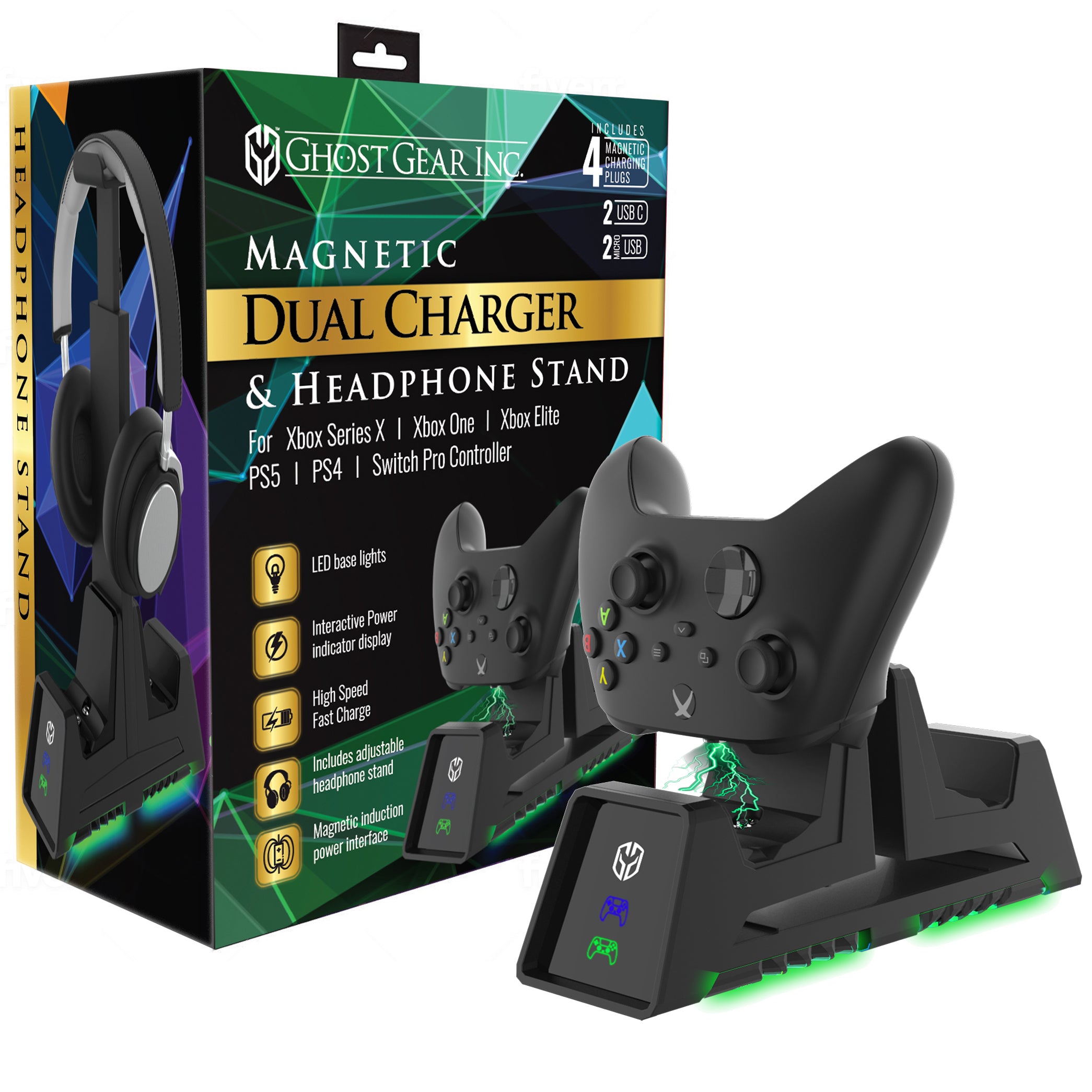 GHOST GEAR™ GG™ Xbox Series X Dual Charger and Headphone Stand with Ma ...
